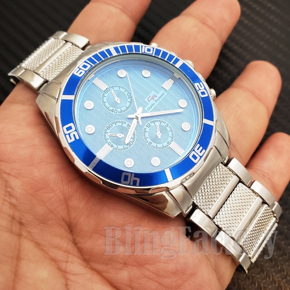 Accessories | Blue Dial Metal Band Wrist Dress Fashion Watch | Poshmark